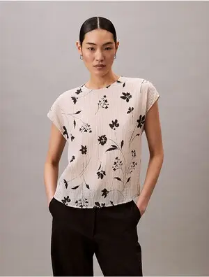 Calvin Klein Floral Print Smocked Top
