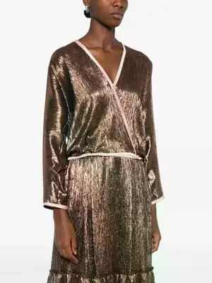 FORTE_FORTE Metallic Wrap-effect Top - Brown