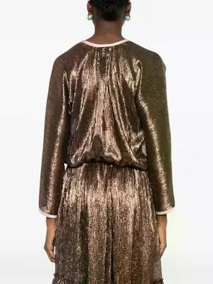 FORTE_FORTE Metallic Wrap-effect Top - Brown