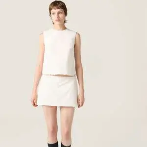 Miu Miu Embroidered Slubbed Canvas Top - Ivory