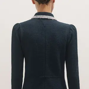 ME+EM Crochet Trim Fit And Flare Midi Dress - Navy