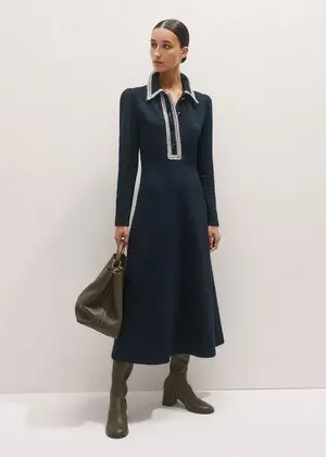 ME+EM Crochet Trim Fit And Flare Midi Dress - Navy