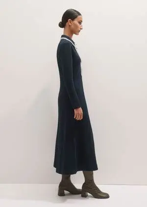 ME+EM Crochet Trim Fit And Flare Midi Dress - Navy