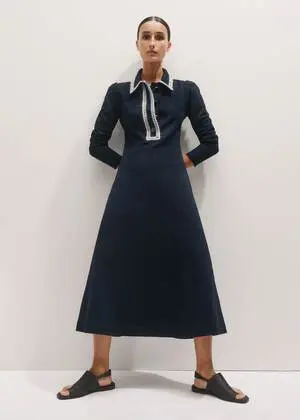 ME+EM Crochet Trim Fit And Flare Midi Dress - Navy