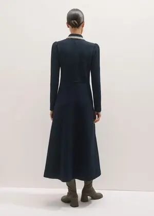 ME+EM Crochet Trim Fit And Flare Midi Dress - Navy