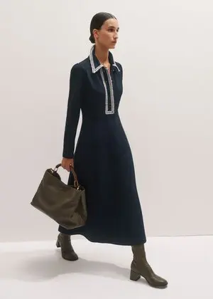 ME+EM Crochet Trim Fit And Flare Midi Dress - Navy