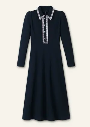 ME+EM Crochet Trim Fit And Flare Midi Dress - Navy