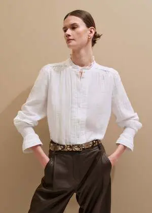 ME+EM Cheesecloth Pleat Detail Blouse - Soft White