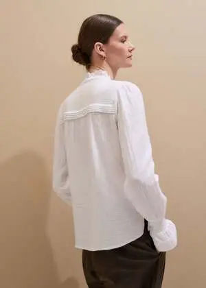 ME+EM Cheesecloth Pleat Detail Blouse - Soft White