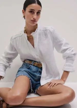 ME+EM Cheesecloth Pleat Detail Blouse - Soft White