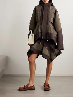 Sacai Draped Paneled Scuba And Cotton-blend Grosgrain Jacket