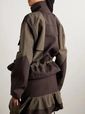 Sacai Draped Paneled Scuba And Cotton-blend Grosgrain Jacket