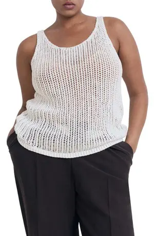Mango Semisheer Crochet Tank Top - Off White