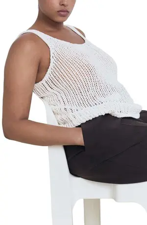 Mango Semisheer Crochet Tank Top - Off White