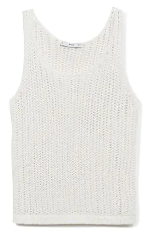 Mango Semisheer Crochet Tank Top - Off White