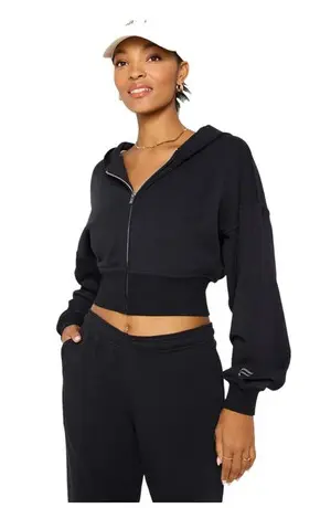 FABLETICS Year Round Terry Cropped Full-zip Hoodie - Black