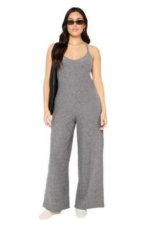 FABLETICS Cloud Jersey Wide Leg Jumpsuit - Charcoal Grey Heather