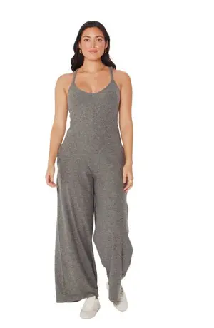 FABLETICS Cloud Jersey Wide Leg Jumpsuit - Charcoal Grey Heather