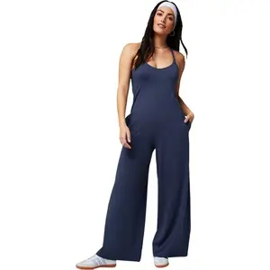 FABLETICS Cloud Jersey Wide Leg Jumpsuit Deep Navy Heather