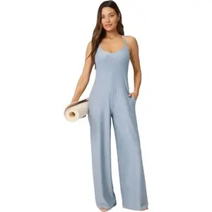 FABLETICS Cloud Jersey Wide Leg Jumpsuit - Raincloud Heather