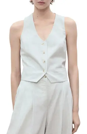 Mango Cotton And Linen Suit Vest - Ecru