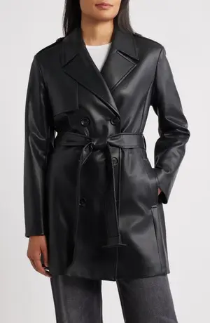 Women's Double Breasted Faux Leather Coats