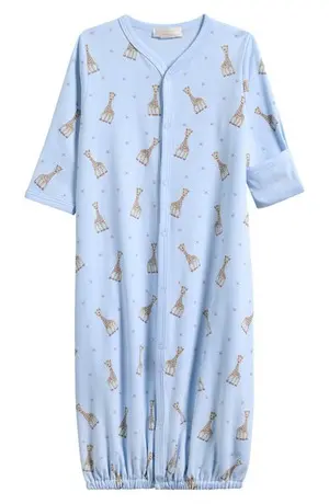 KISSY KISSY Sophie La Girafe Print Convertible Pima Cotton Gown - Light Blue