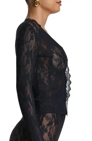 Naked Wardrobe Lace Long-sleeve Button-up Top