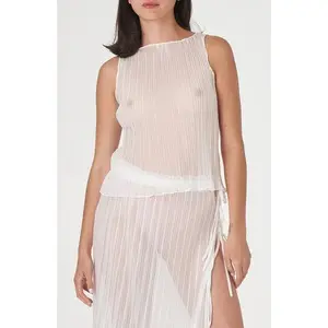 FIND ME NOW Pleated Metallic Sleeveless Top - White