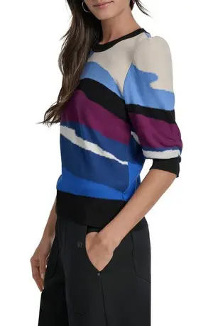 Dkny Abstract Pattern Three-quarter Sleeve Sweater