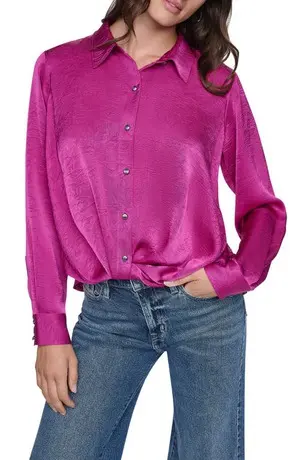 Dkny Twist Front Crinkle Satin Shirt - Raspberry