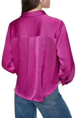 Dkny Twist Front Crinkle Satin Shirt - Raspberry