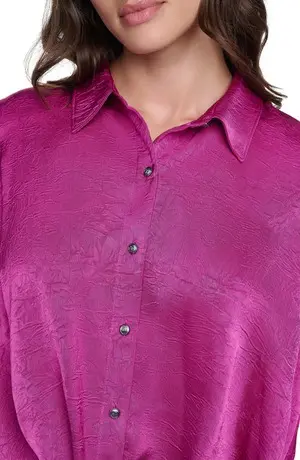 Dkny Twist Front Crinkle Satin Shirt - Raspberry