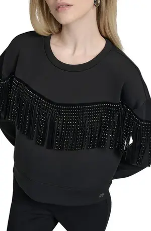 Dkny Studded Fringe Pullover