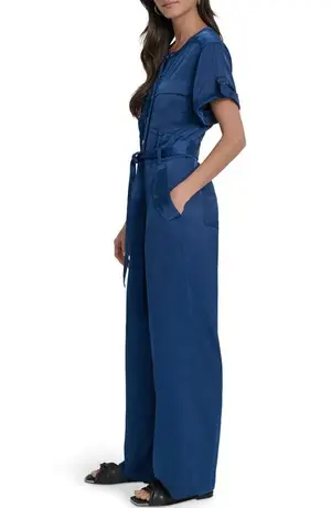 Dkny Twill Utility Jumpsuit - Cadet Blue