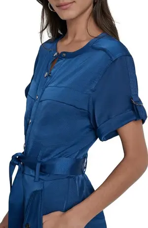 Dkny Twill Utility Jumpsuit - Cadet Blue