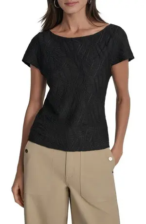 Dkny Texture Knit Top - Black