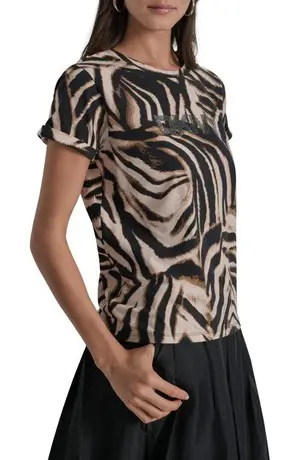 Dkny Abstract Zebra Print Stretch Cotton Top