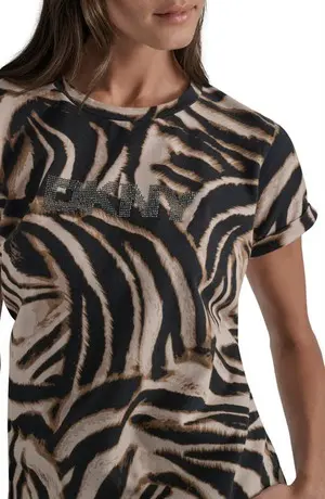 Dkny Abstract Zebra Print Stretch Cotton Top