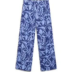 Mango Two-tone Print Cotton Wide Leg Pants - Blue