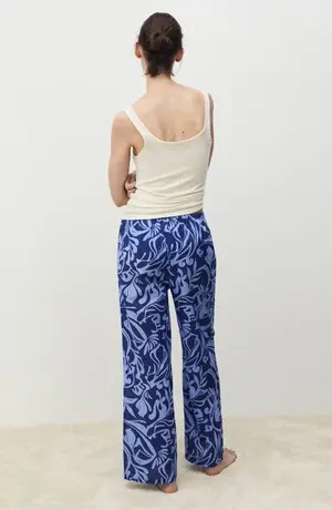 Mango Two-tone Print Cotton Wide Leg Pants - Blue