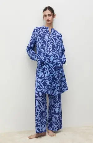 Mango Two-tone Print Cotton Wide Leg Pants