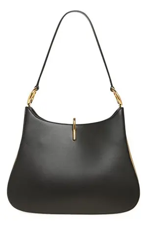 Rabanne Ring Leather Hobo Shoulder Bag - Black/gold