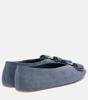 FERRAGAMO Vanna Bow-detail Suede Ballet Flats