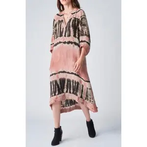 OCEAN+MAIN Tie Dye Gauze A-line Dress With Pockets - Aztec