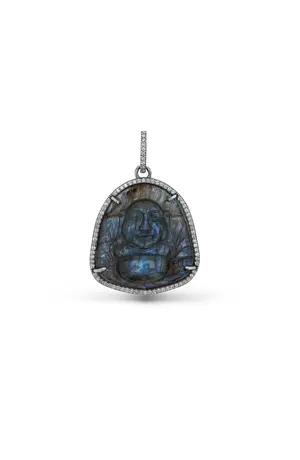 Sheryl Lowe Carved Buddha Pendant With Diamond Halo - Labradorite