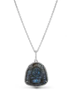 Sheryl Lowe Carved Buddha Pendant With Diamond Halo