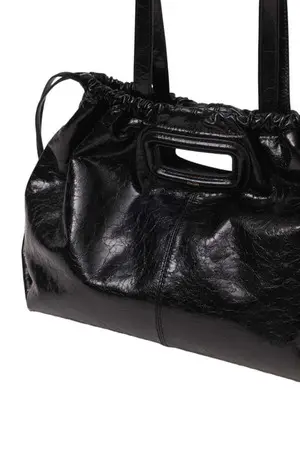 Maje Crackled Leather Milpli Tote Bag - Black
