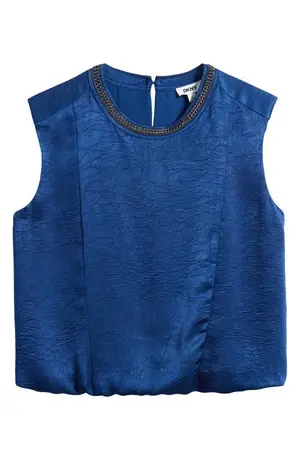 Dkny Chain Detail Sleeveless Crinkle Satin Top - Cadet Blue