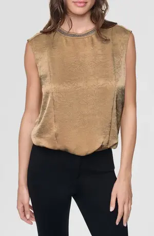 Dkny Chain Detail Sleeveless Crinkle Satin Top - Travertine